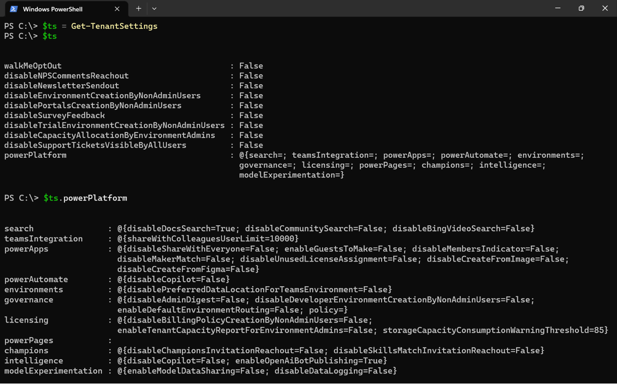 Power Platform CLI: pac admin list-settings / update-settings · microsoft powerplatform-build ...