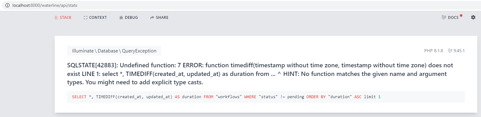 Stats endpoint doesn't work with Postgres DB · Issue #9 · laravel ... Stats endpoint doesn't work with Postgres DB · Issue #9 · laravel ...