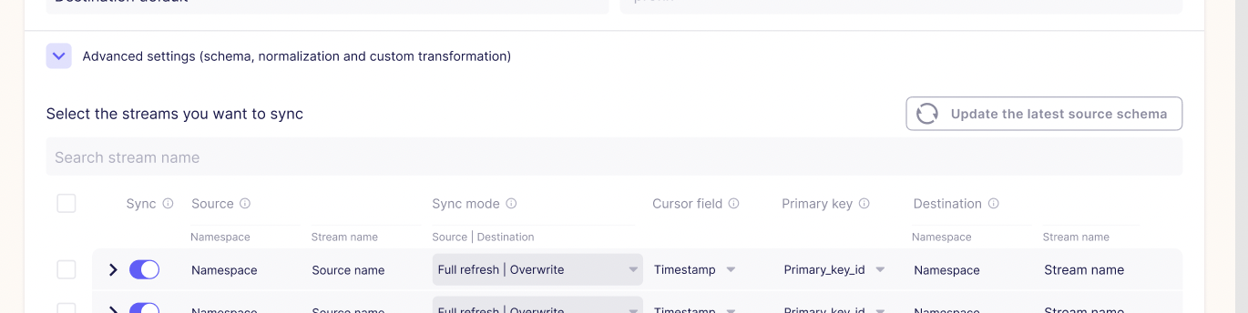 Add Advanced Section In Connection Form During Onboarding · Issue 11023 · Airbytehq Airbyte