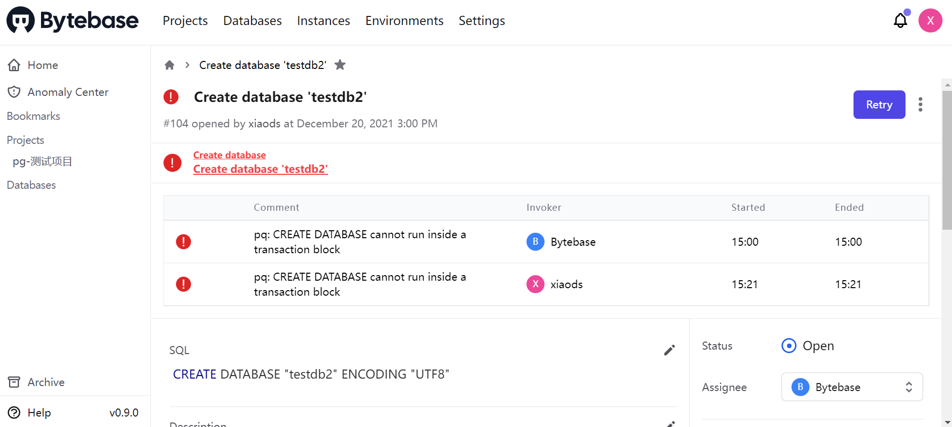 pq: CREATE DATABASE cannot run inside a transaction block · Issue #202 · bytebase/bytebase · GitHub
