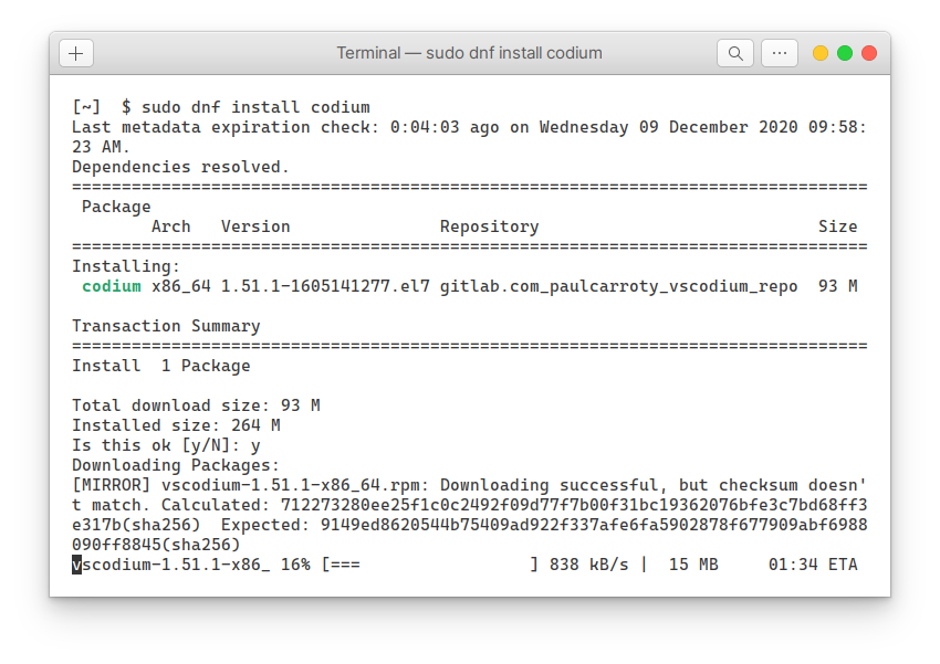 [Bug] Downloading successful, but checksum doesn't match. · Issue #583 · VSCodium/vscodium · GitHub