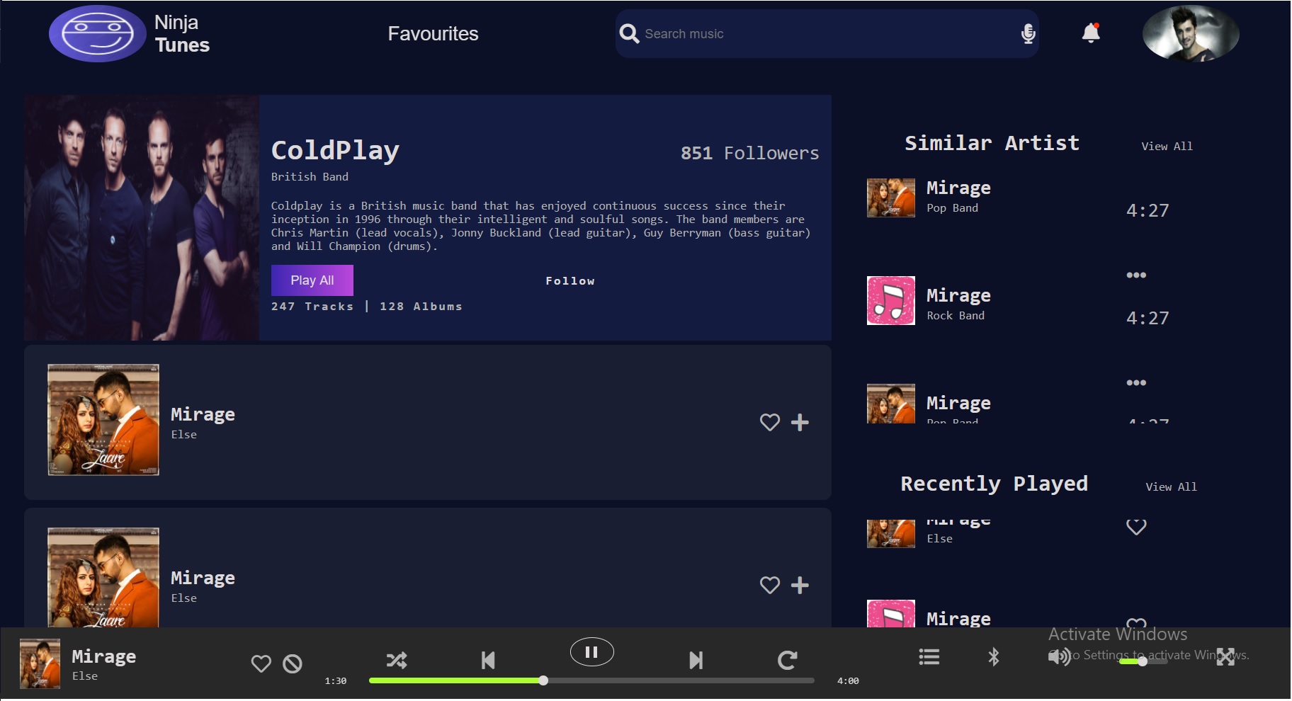 GitHub - Yash1478/Ninja-Studio-Music-Player: A frontend design for a ...