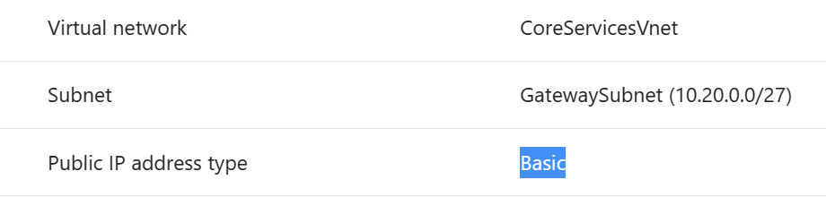 M02-Unit 3 Create and configure a virtual network gateway - need to change to STANDARD SKU for ...
