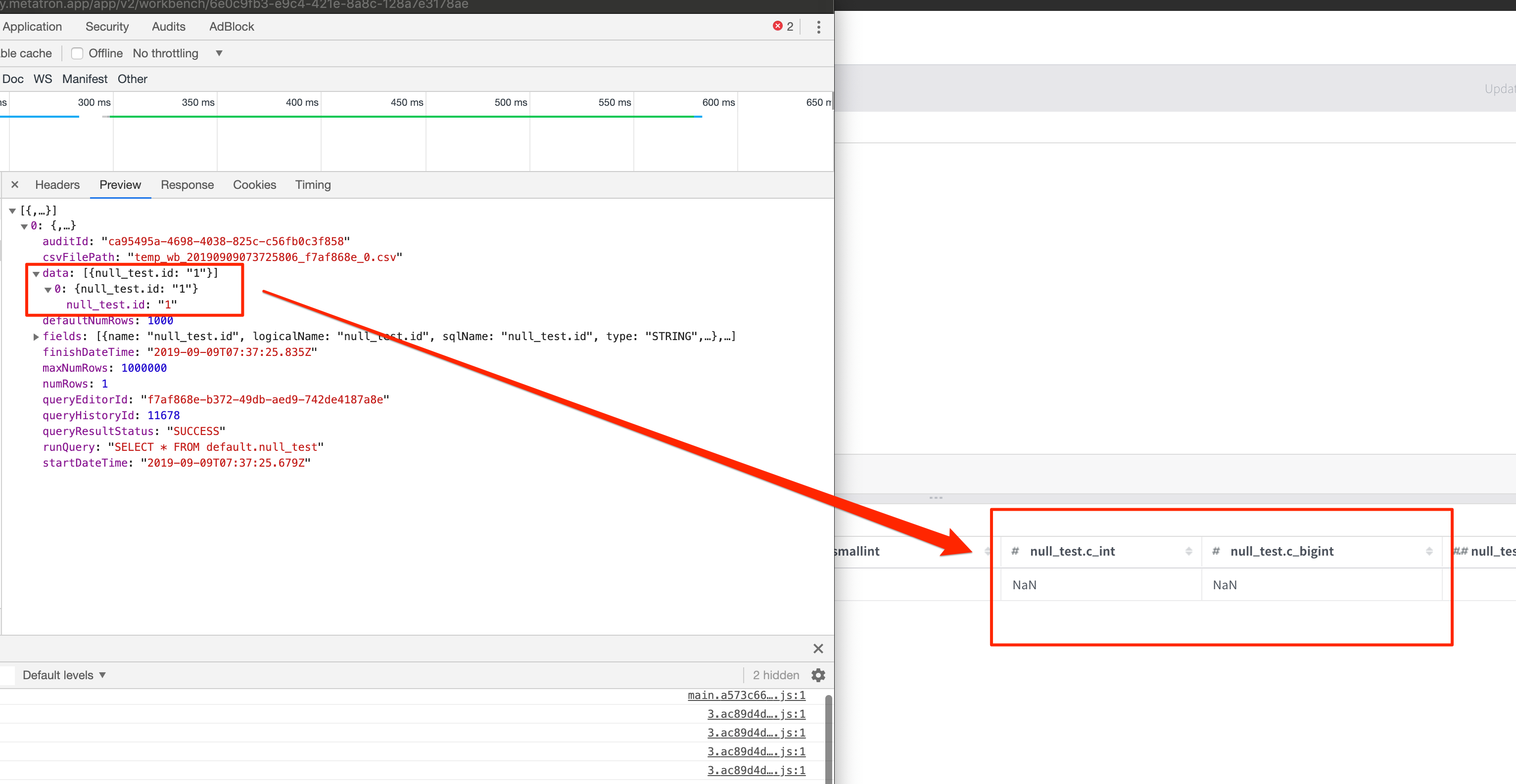 Error Displaying Null When Workbench Query Result Is Numeric Type · Issue 2589 · Metatron App