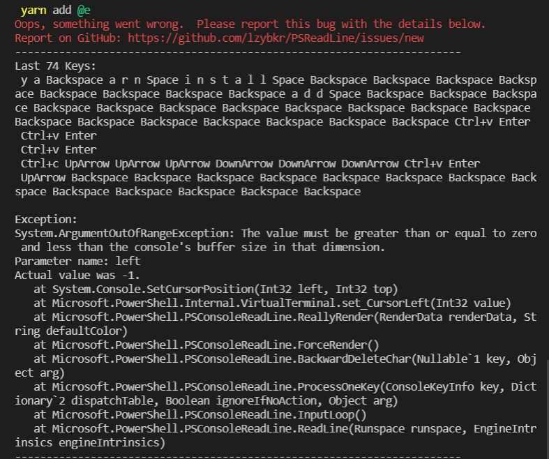 Sudden Exception Occurred During Deleting My Command Using Backspace · Issue 3230 · Powershell 1066