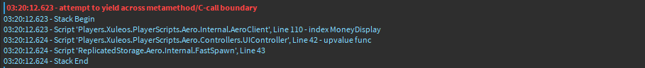 Attempt to yield across metamethod/C-call boundary caused by attempting to get _G.Aero in a ...