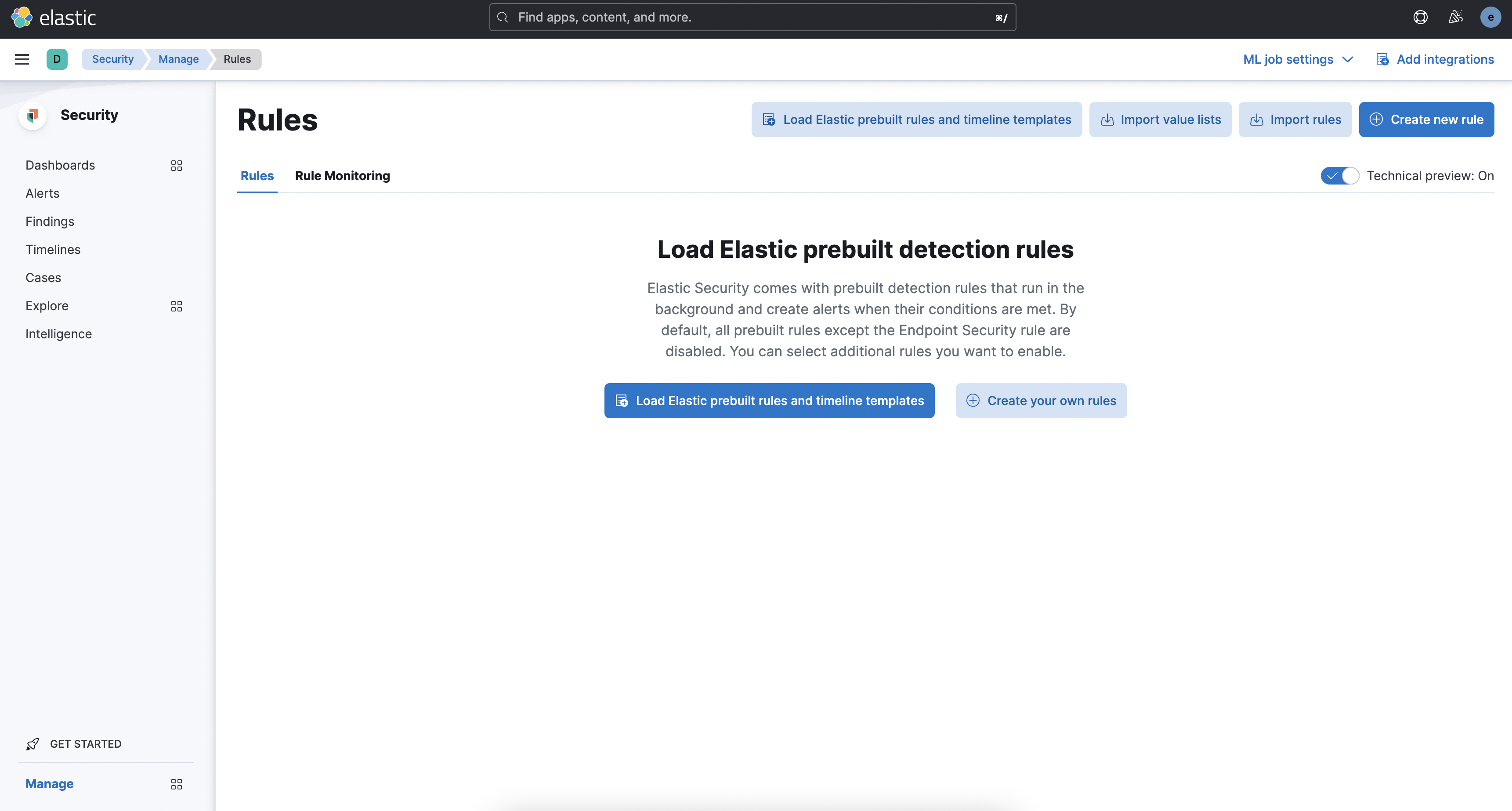 Security Solution Load Elastic Prebuilt Rules And Timeline Templates Buttons Have Independent 