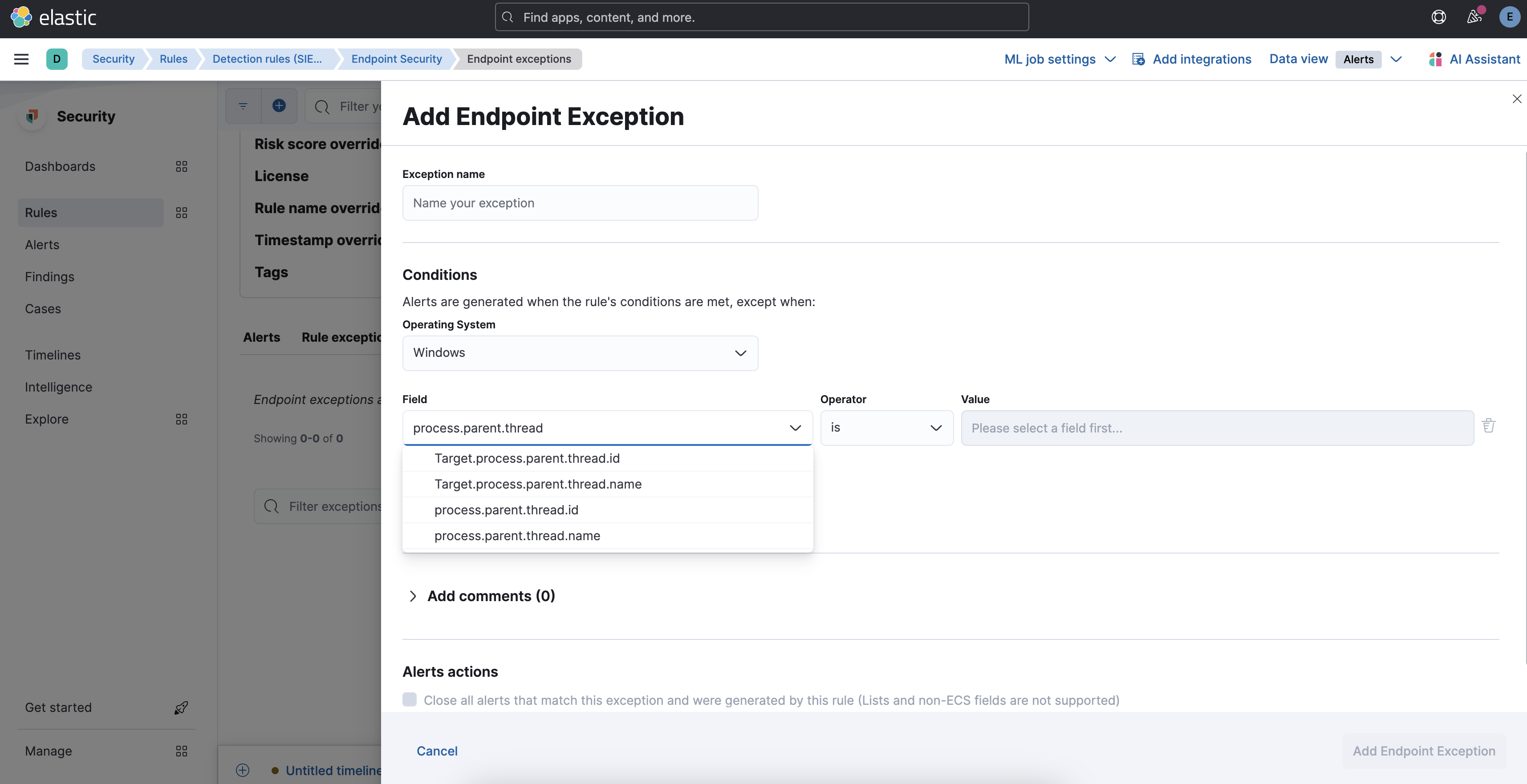 [Security Solution][EDR Workflows] Sometimes unable to add an endpoint exceptions for non-ECS ...