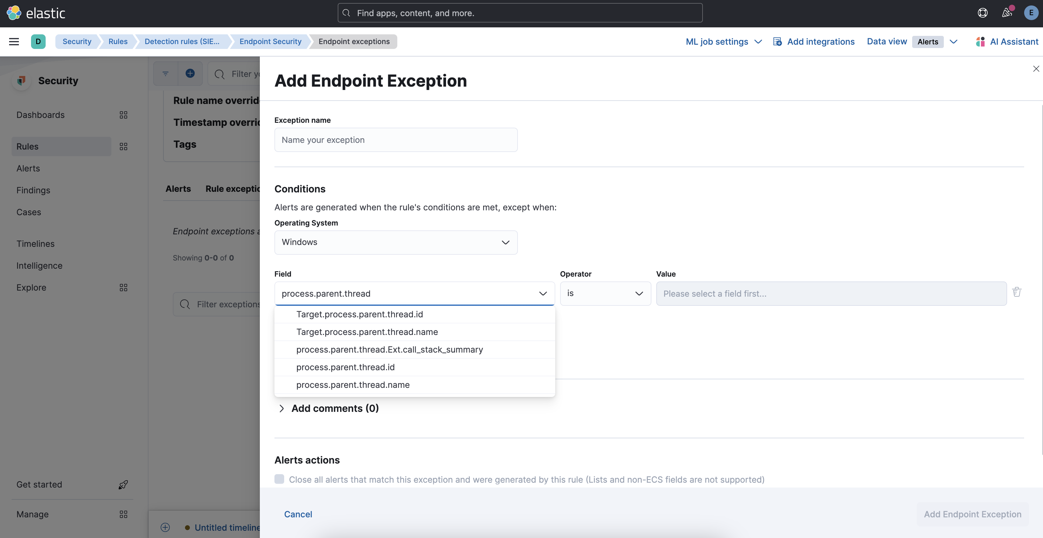 [Security Solution][EDR Workflows] Sometimes unable to add an endpoint exceptions for non-ECS ...