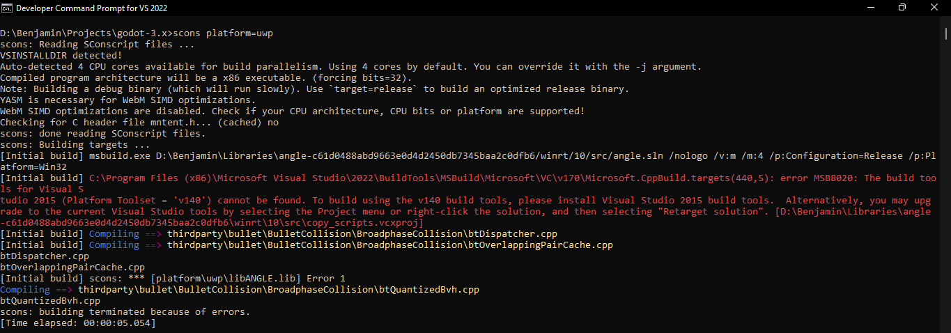 Can't build ANGLE in UWP target (Visual Studio 2022) · Issue #63979 · godotengine/godot · GitHub