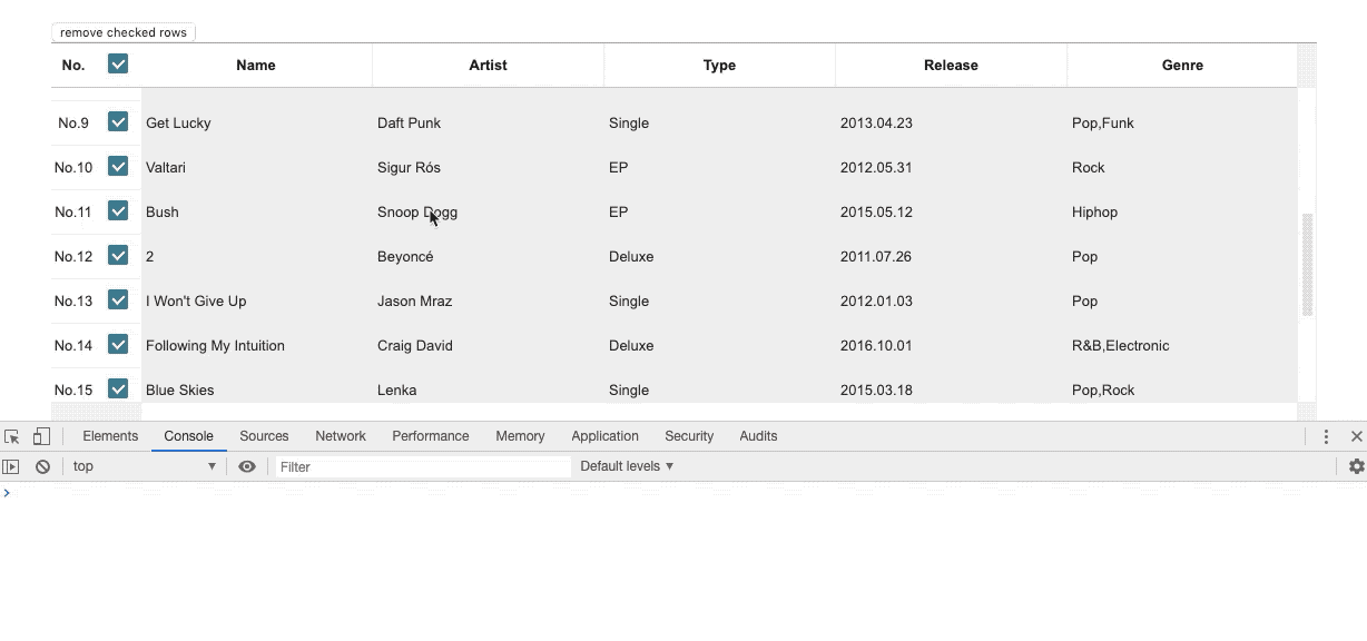 The script error is caused when calling `removeCheckedRows` API · Issue ...