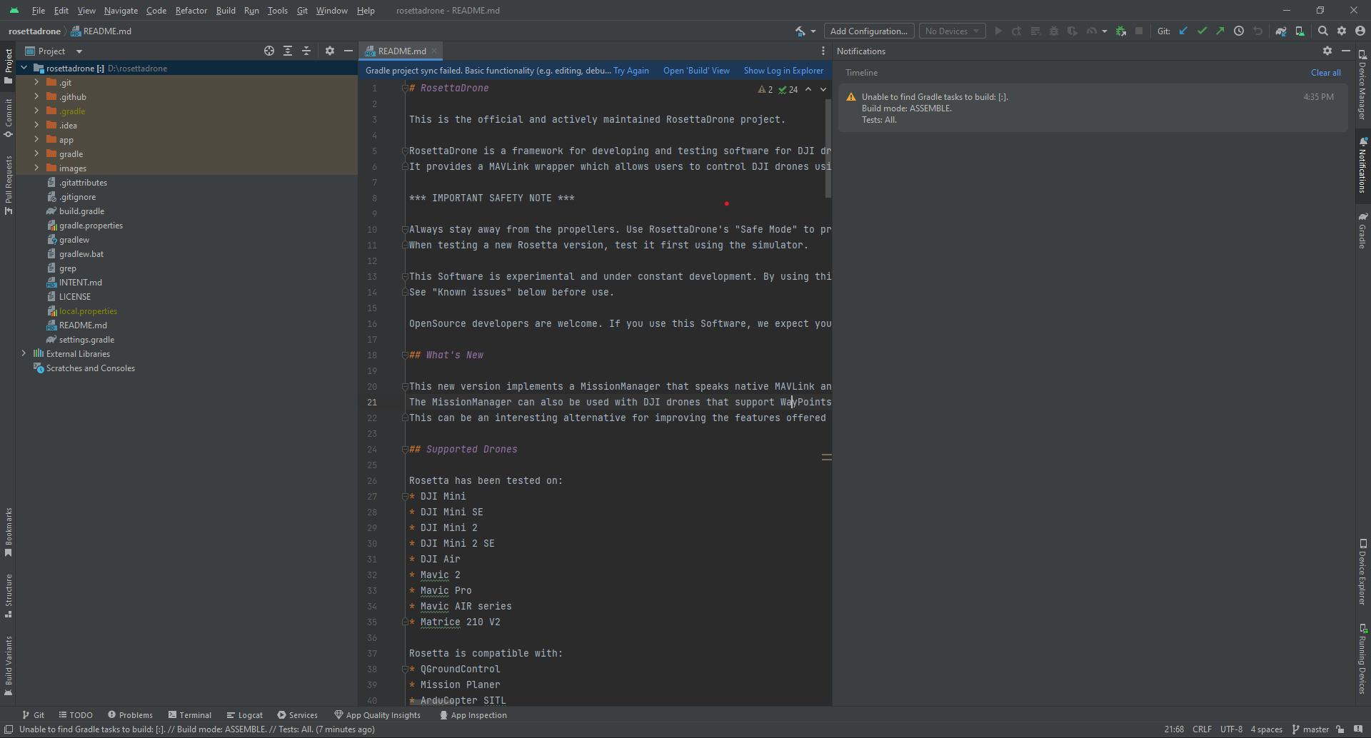 Problem building Rosetta Drone on Android Studio · Issue #172 · RosettaDrone/rosettadrone · GitHub