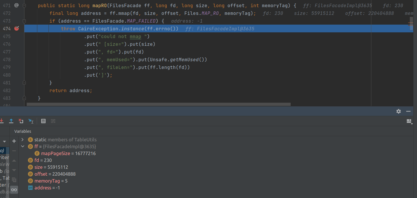 CairoException [22] could not mmap when running tsbs benchmark · Issue ...
