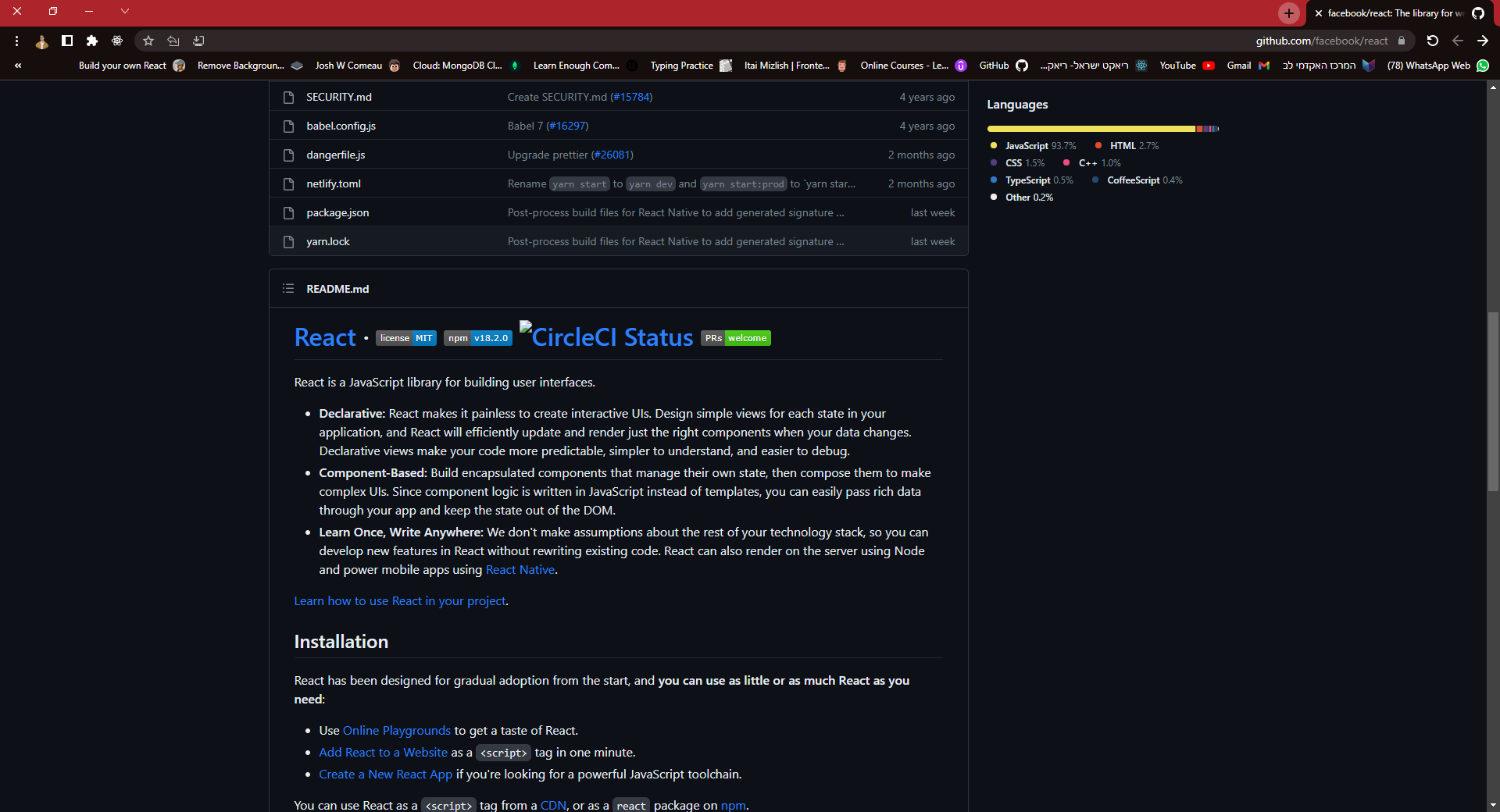Bug: The circleCI status icon link is broken · Issue #26687 · facebook/react · GitHub