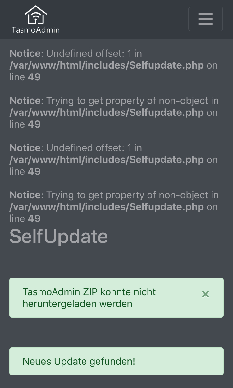 Self Update Error On Line 49 · Issue 142 · Tasmoadmintasmoadmin · Github 8197