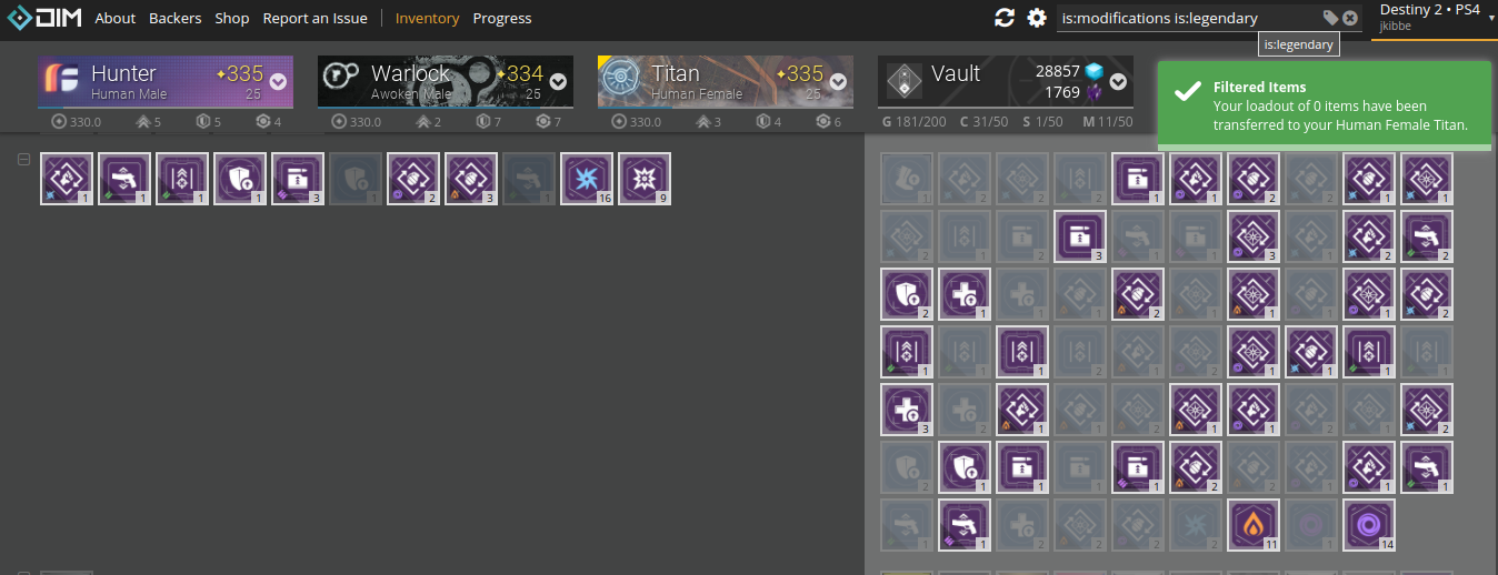 Loadout error or partial transfer when trying to move mods en masse to ...