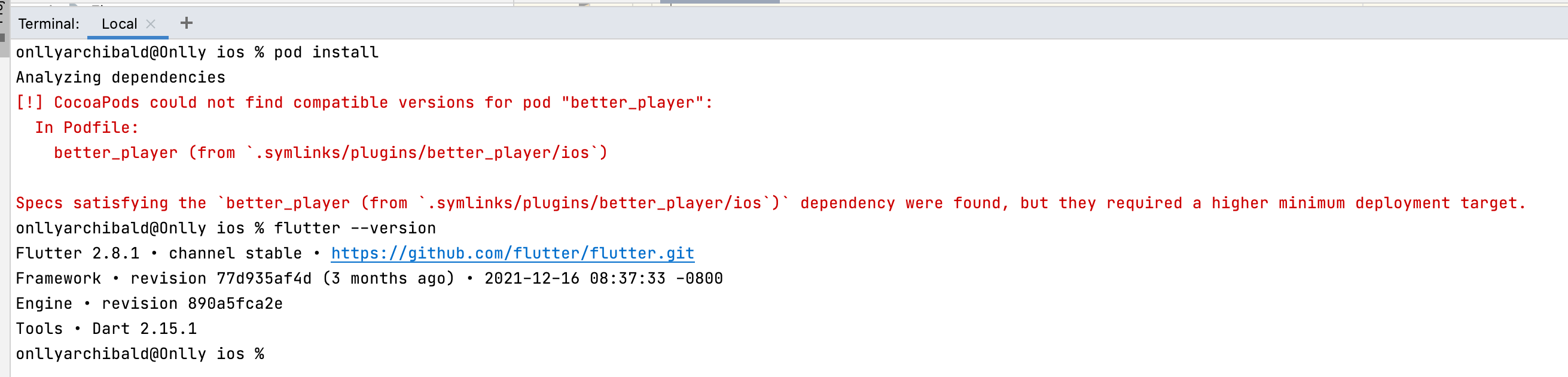 CocoaPods could not find compatible versions for pod "better_player": · Issue #937 · jhomlala ...