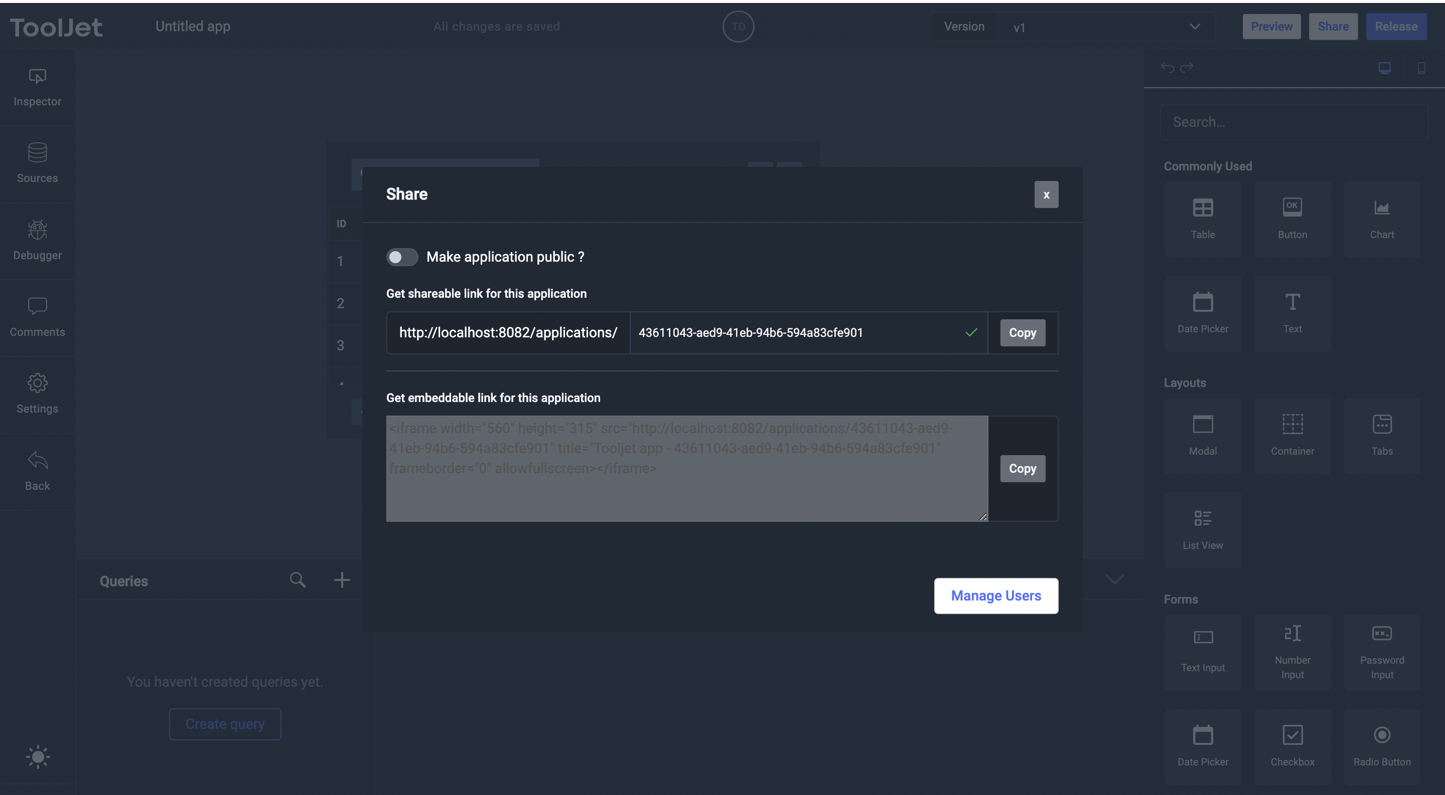 Bug : Modal to share the app is not consistent with the dark theme. · Issue #4005 · ToolJet ...