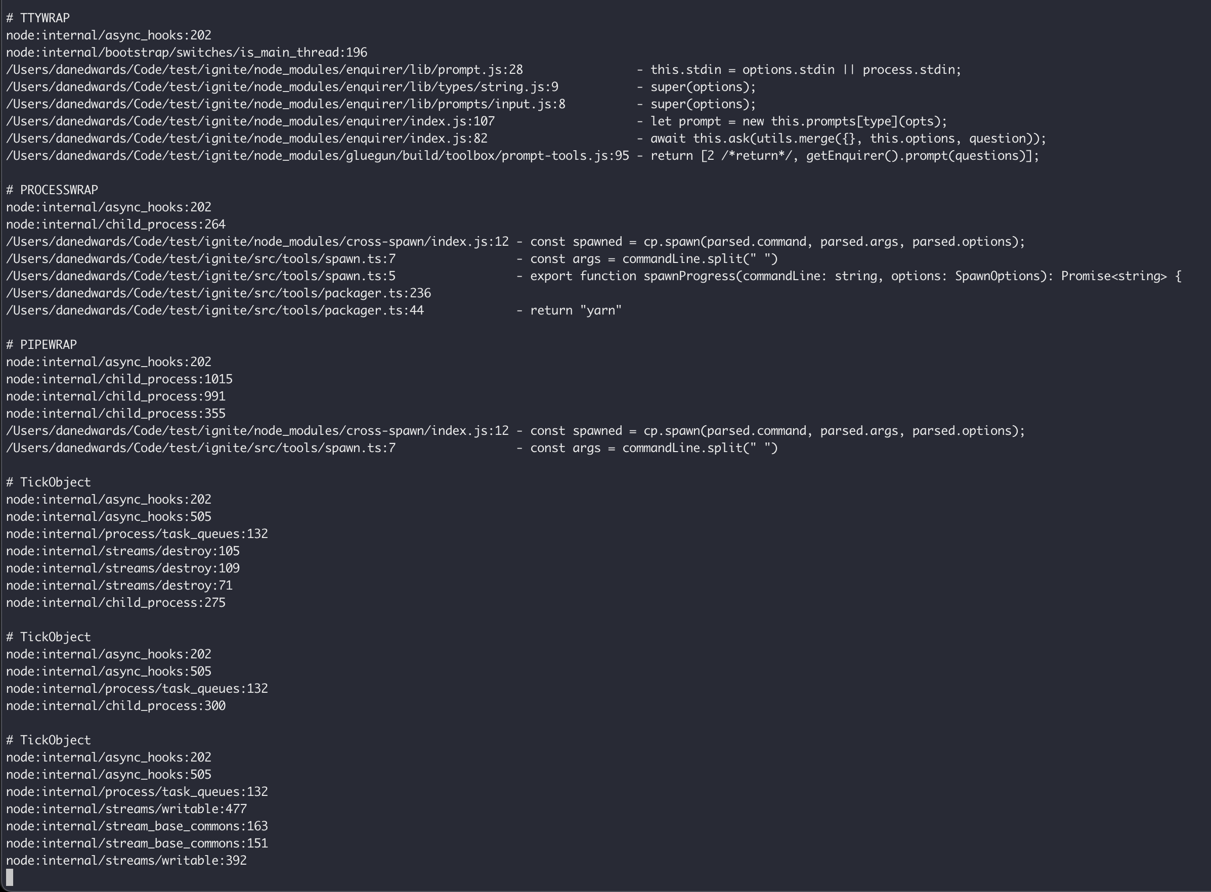 New command hangs after process complete · Issue #2084 · infinitered/ignite · GitHub