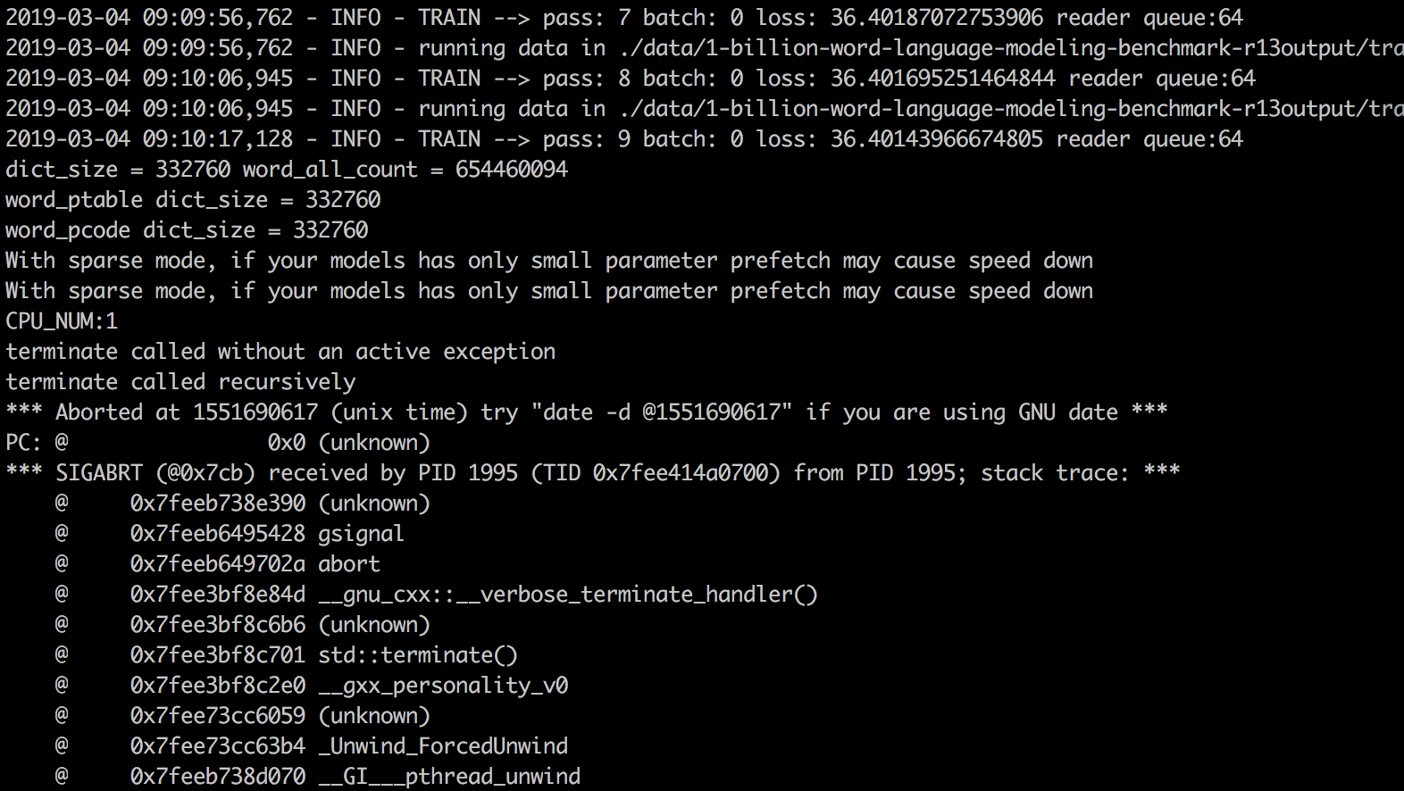 word2vec模型代码bug，代码中死循环 · Issue #1804 · PaddlePaddle/models · GitHub