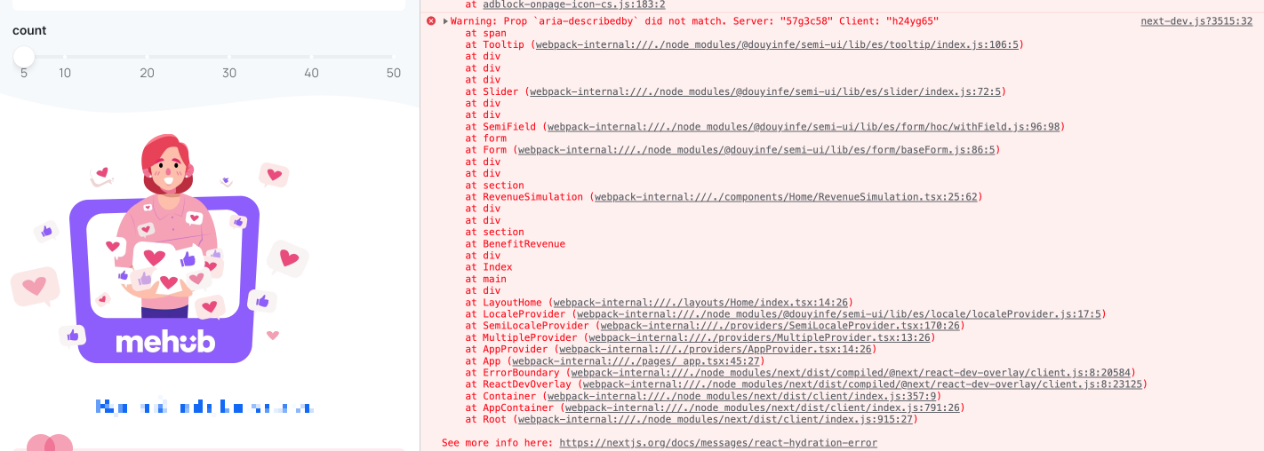 [Slider] Using in nextjs. Prop `aria-describedby` did not match. Server ...