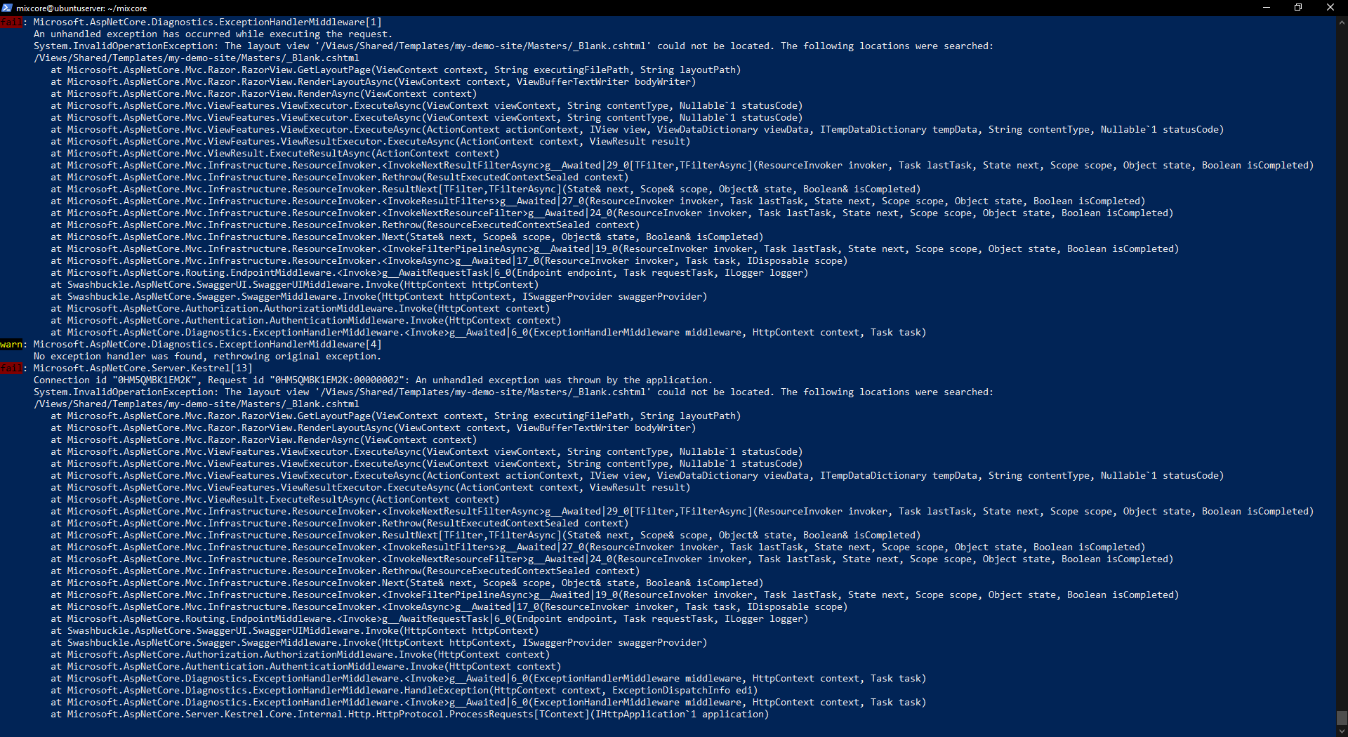 Ubuntu > Init done > Views folder is blank & The layout view '/Views ... Ubuntu > Init done > Views folder is blank & The layout view '/Views ...