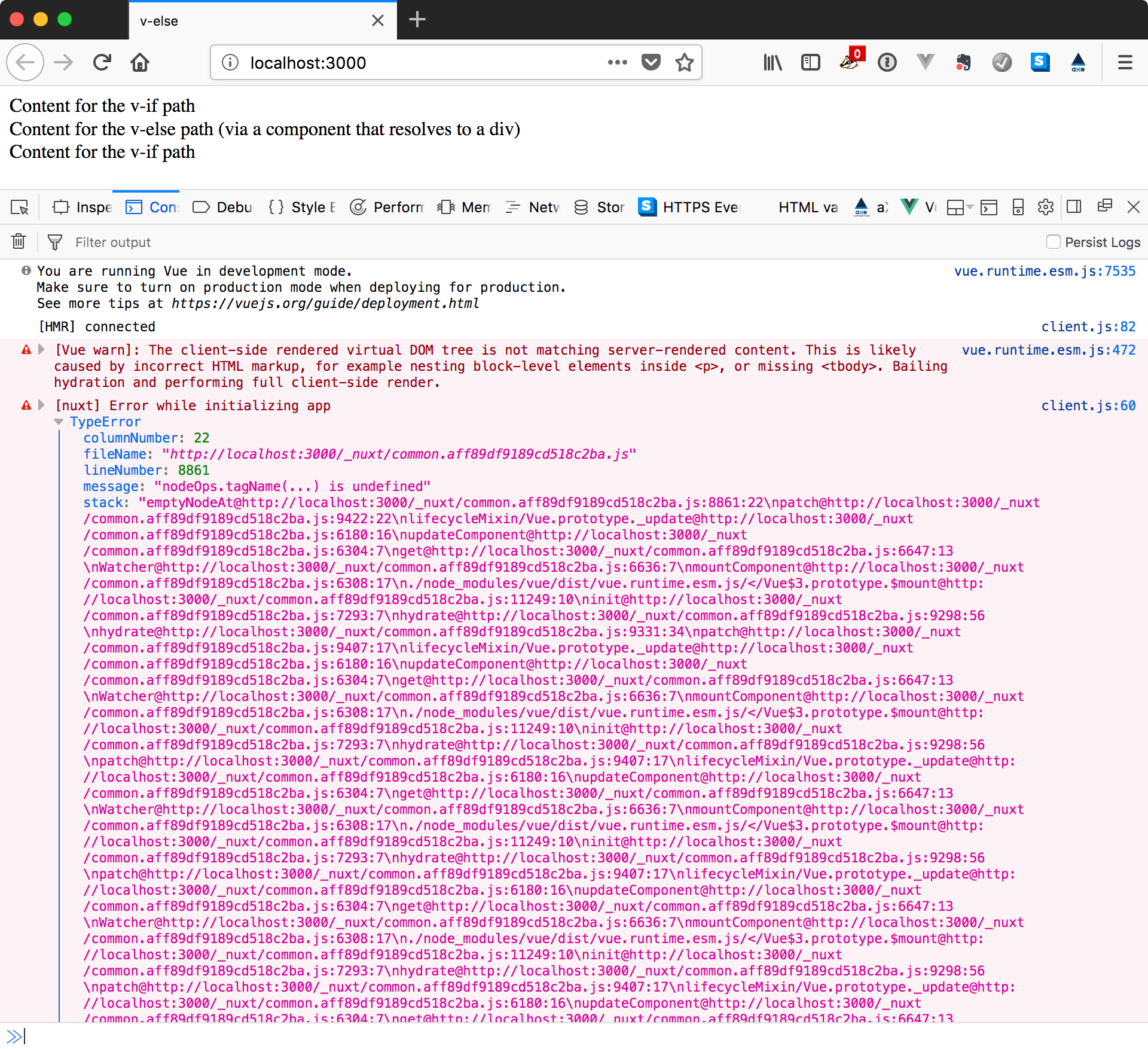 V Else Hydrate Inconsistency · Issue 2141 · Nuxtnuxt · Github