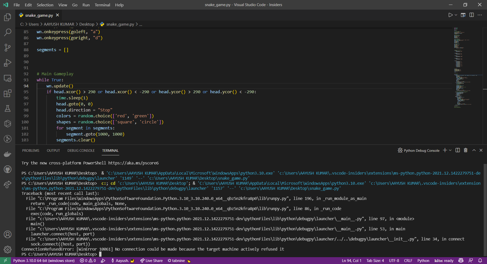 GitHub - aayushkumar20/snake_game_using_turtle: I have created a basic ...