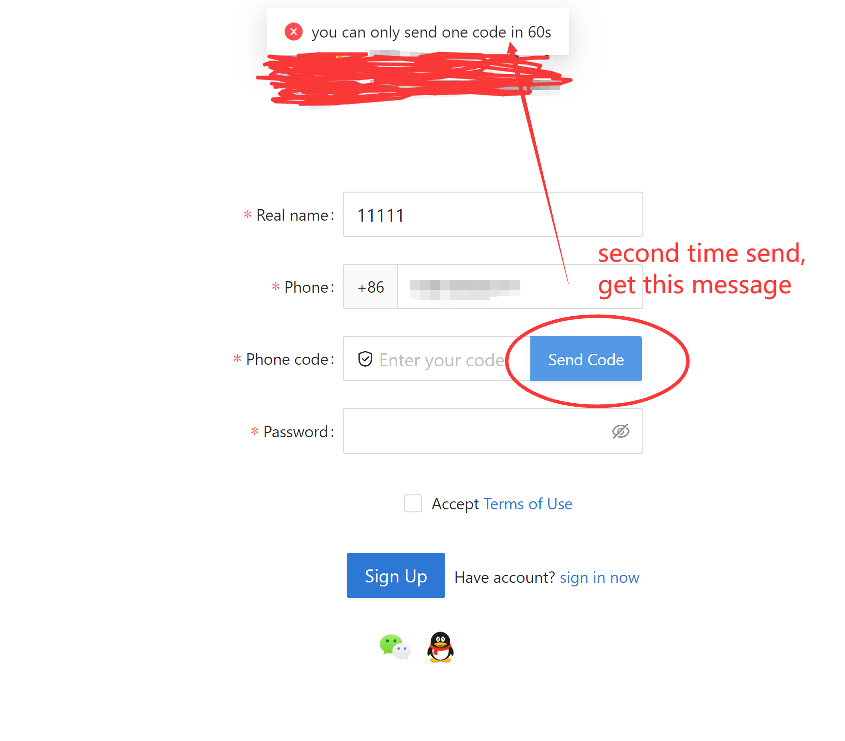 Even if the SMS failed to send (by various reasons), clicking "Send ...