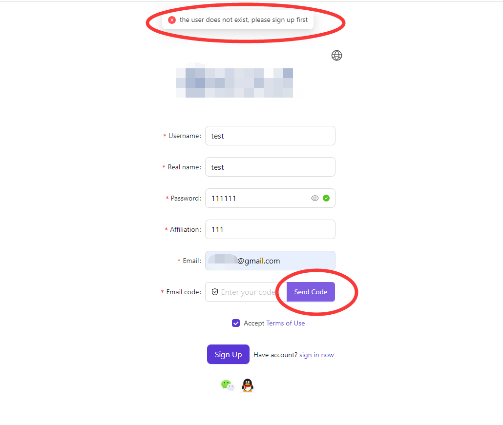 Verification code reports account doesn't exist error even when the user is signing up a new ...