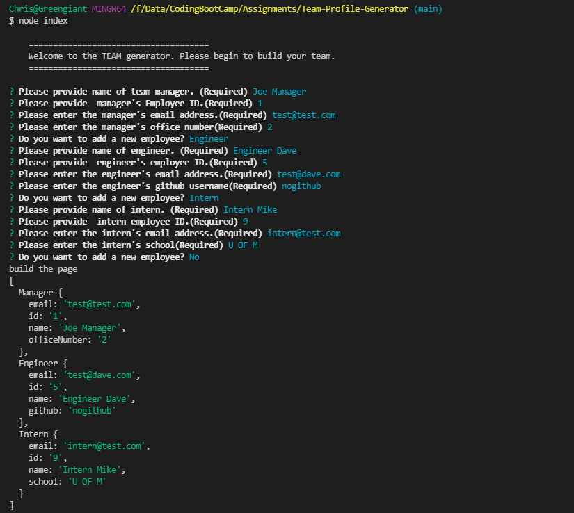 GitHub - ChristopherSpeltz/Team-Profile-Generator: A Node.js command line application that takes ...
