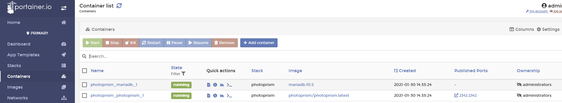 SYnology Docker/Portainer installation causes non-working container (running, but connection ...