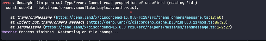 sendMessage -> payload.author.id error · Issue #1889 · discordeno/discordeno · GitHub