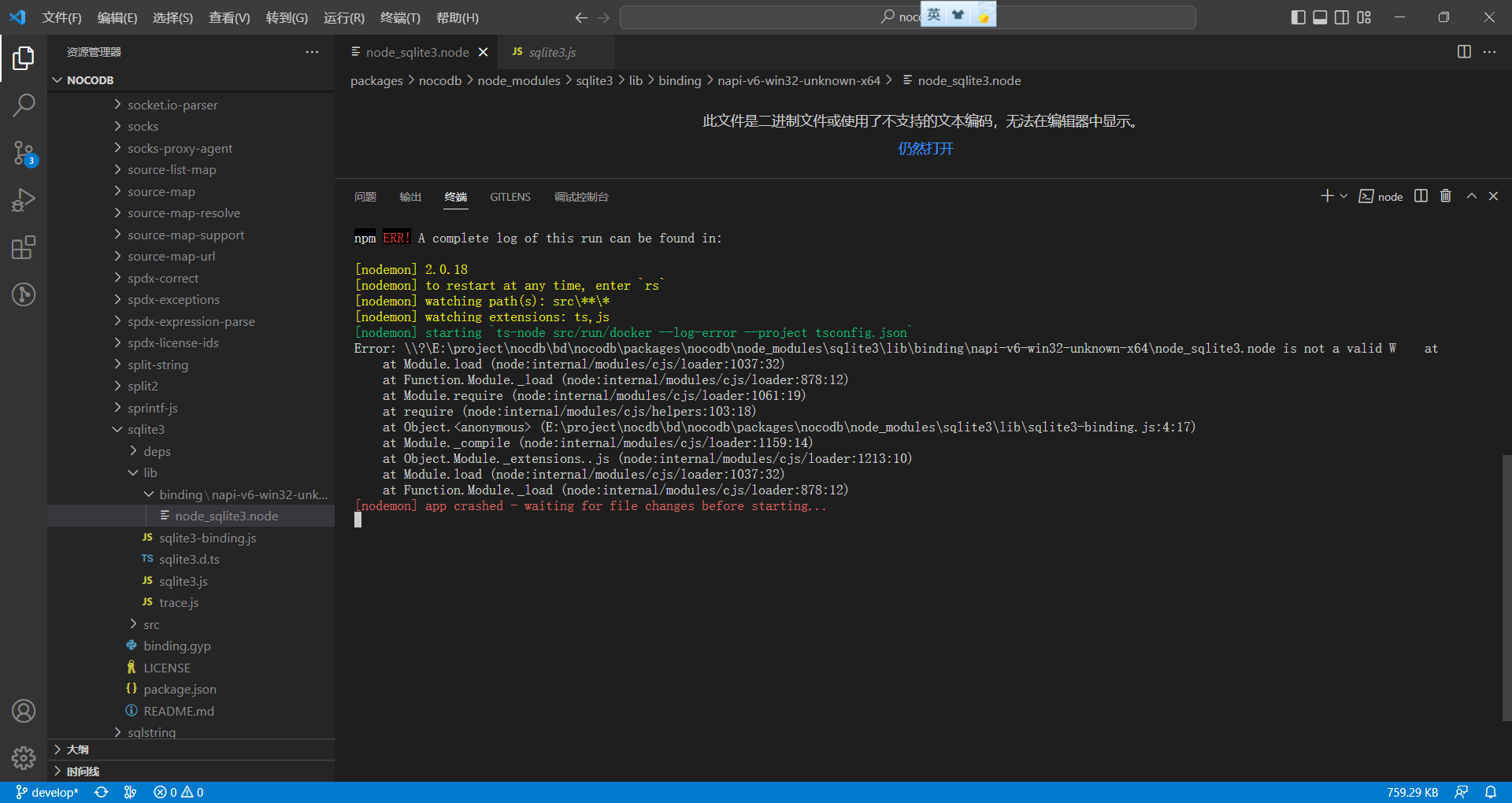 🐛 Bug Nocodbpackagesnocodbnodemodulessqlite3libbindingnapi V6 Win32 Unknown X64node