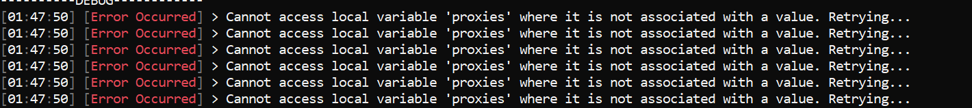 Cannot access local variable 'proxies' where it is not associated with a value. Retrying ...