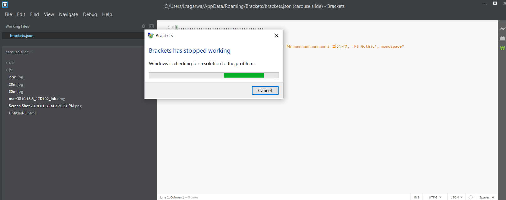 [Brackets]Brackets crashes while opening the attached file with size ...