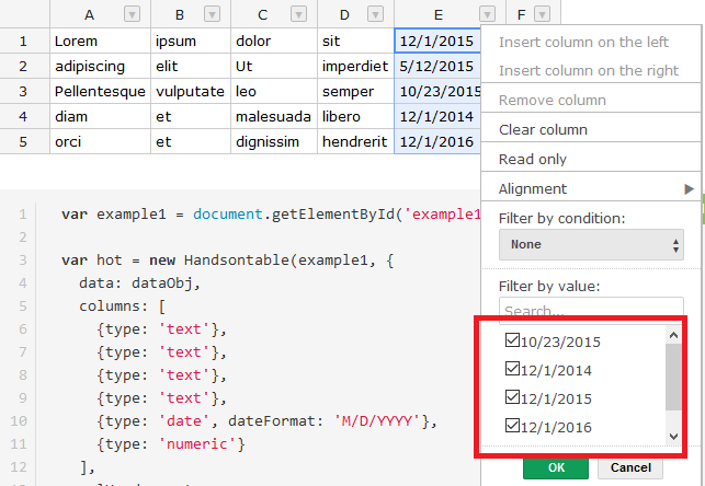 Sort order for date type columns in filterbox · Issue #4984 · handsontable/handsontable · GitHub