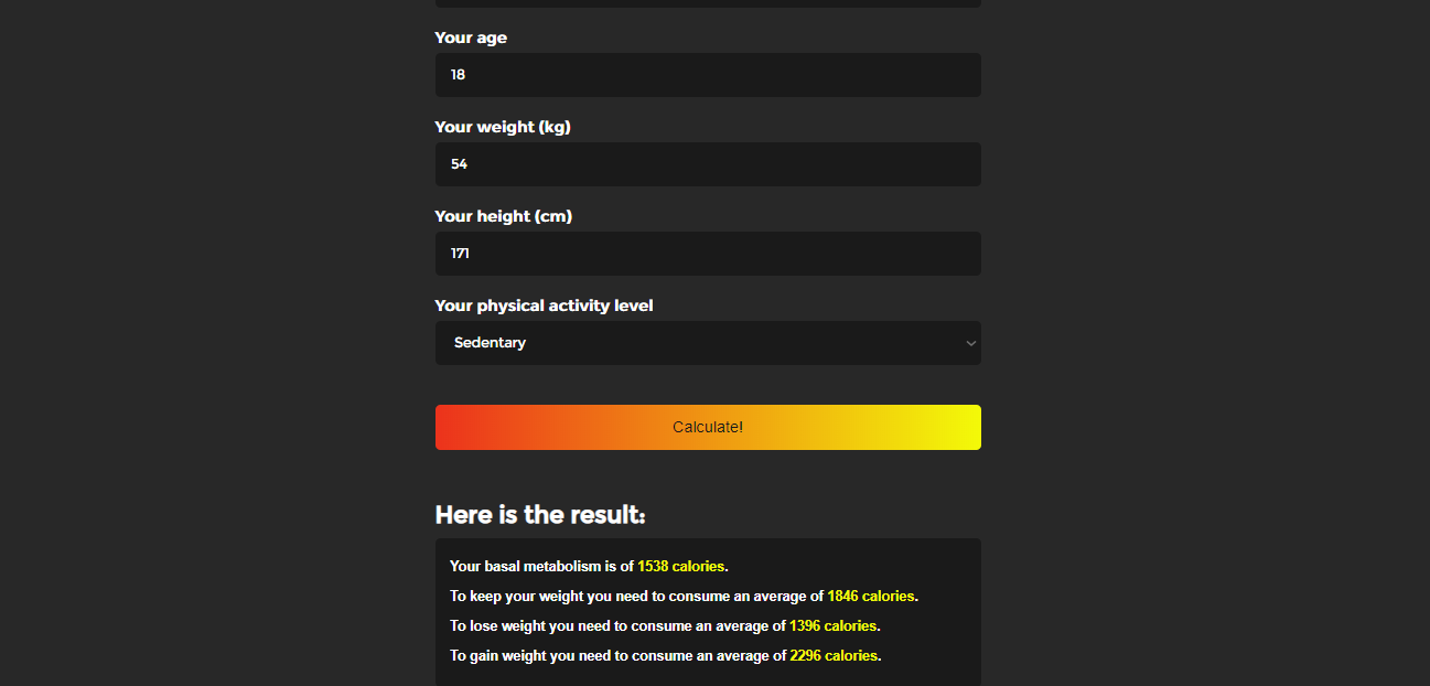 GitHub - KozielGPC/calories-calculator: Calorie's calculator according to your weight, to know ...
