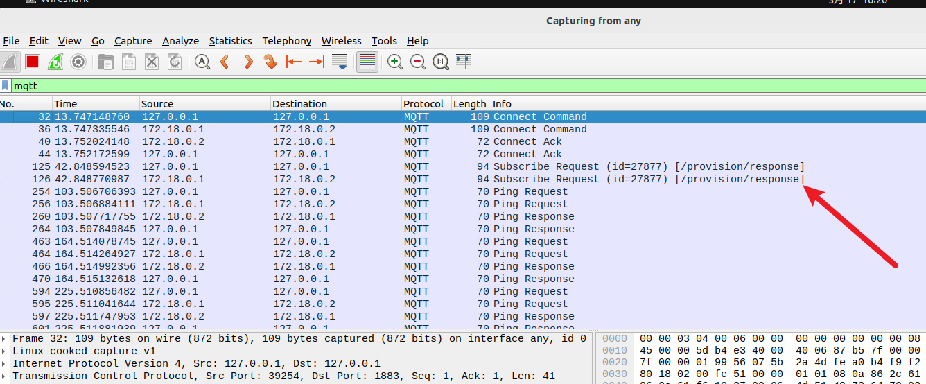 the TB does not reply with SubACK when username is "provision" and subscribe provisioning topic ...
