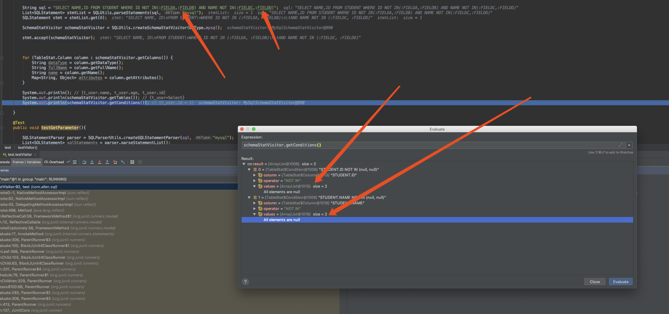 SchemaStatVisitor.getConditions() values 是空 · Issue #4412 · alibaba/druid · GitHub