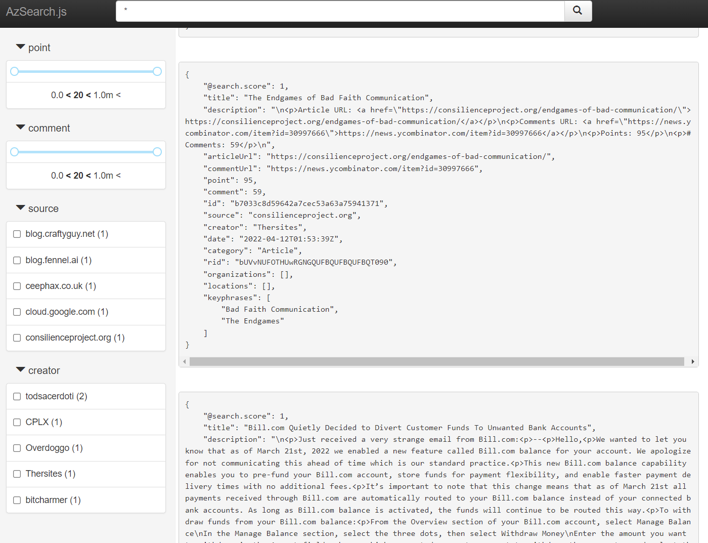 GitHub - synle/azure-search-hackernews-example