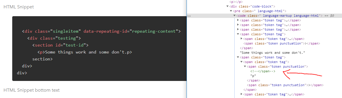 Code Mirror pushing to Prism stripping out closing HTML brackets,