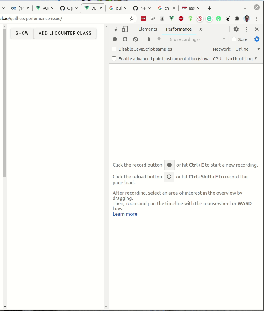 Huge css-related (li counter-reset) performance issue · Issue #3323 · slab/quill · GitHub