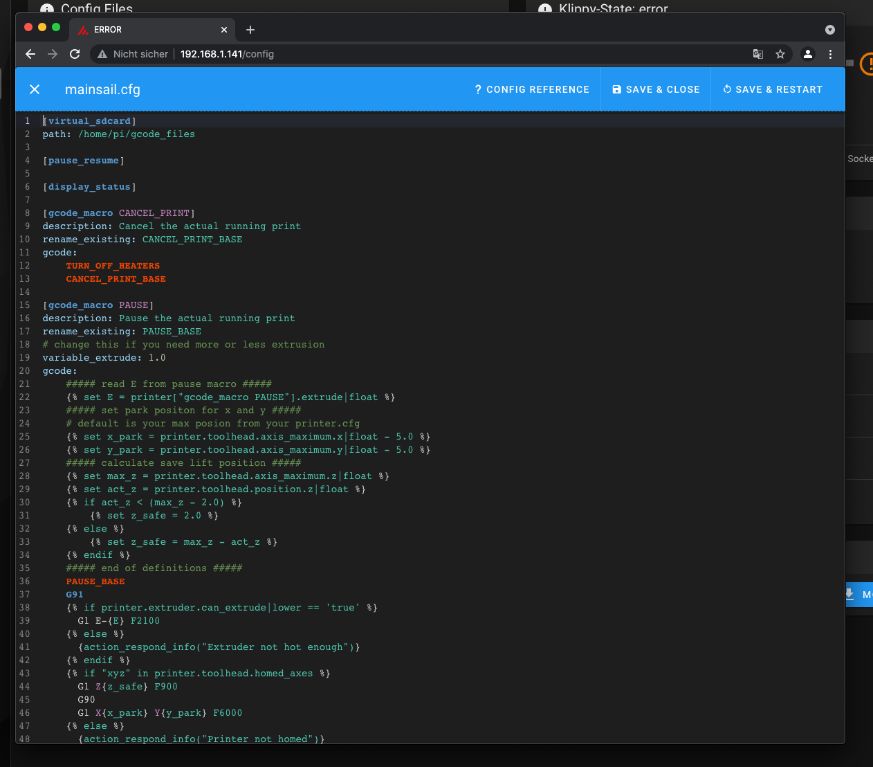 Safari edit Configs · Issue #342 · mainsail-crew/mainsail · GitHub