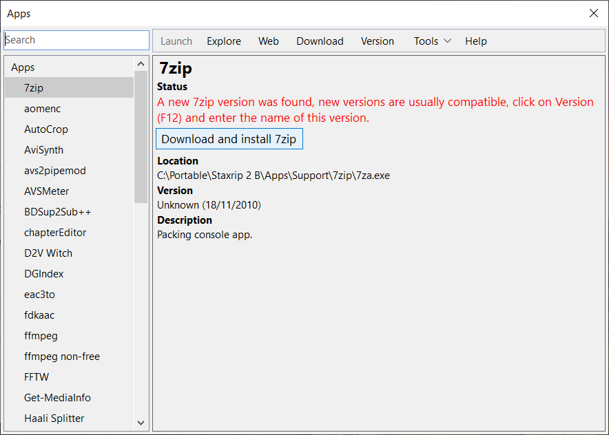 2.1.4.8 interrupting queue processing to prompt updating 7zip · Issue #381 · staxrip/staxrip ...