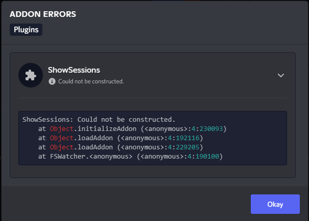 ShowSessions - Could not be constructed ERROR · Issue #63 · Strencher/BetterDiscordStuff · GitHub