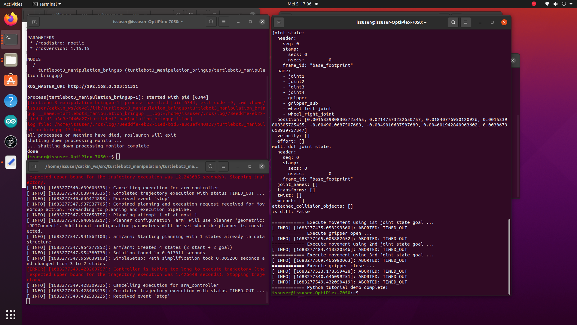 Controller is taking too long to execute trajectory (the expected upper bound for the trajectory ...