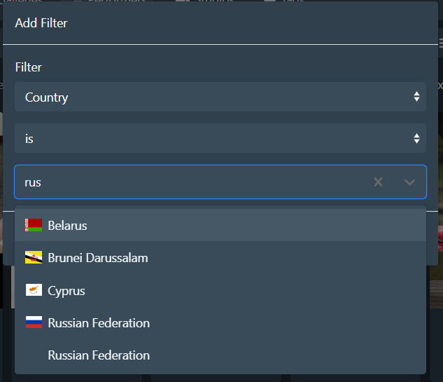 [Bug Report] Duplicate Russian Federation entry in filter dropdown list ...