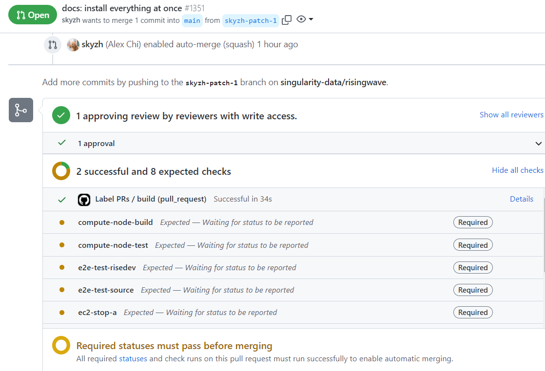 ci: doc-only PR is stuck · Issue #1353 · risingwavelabs/risingwave · GitHub