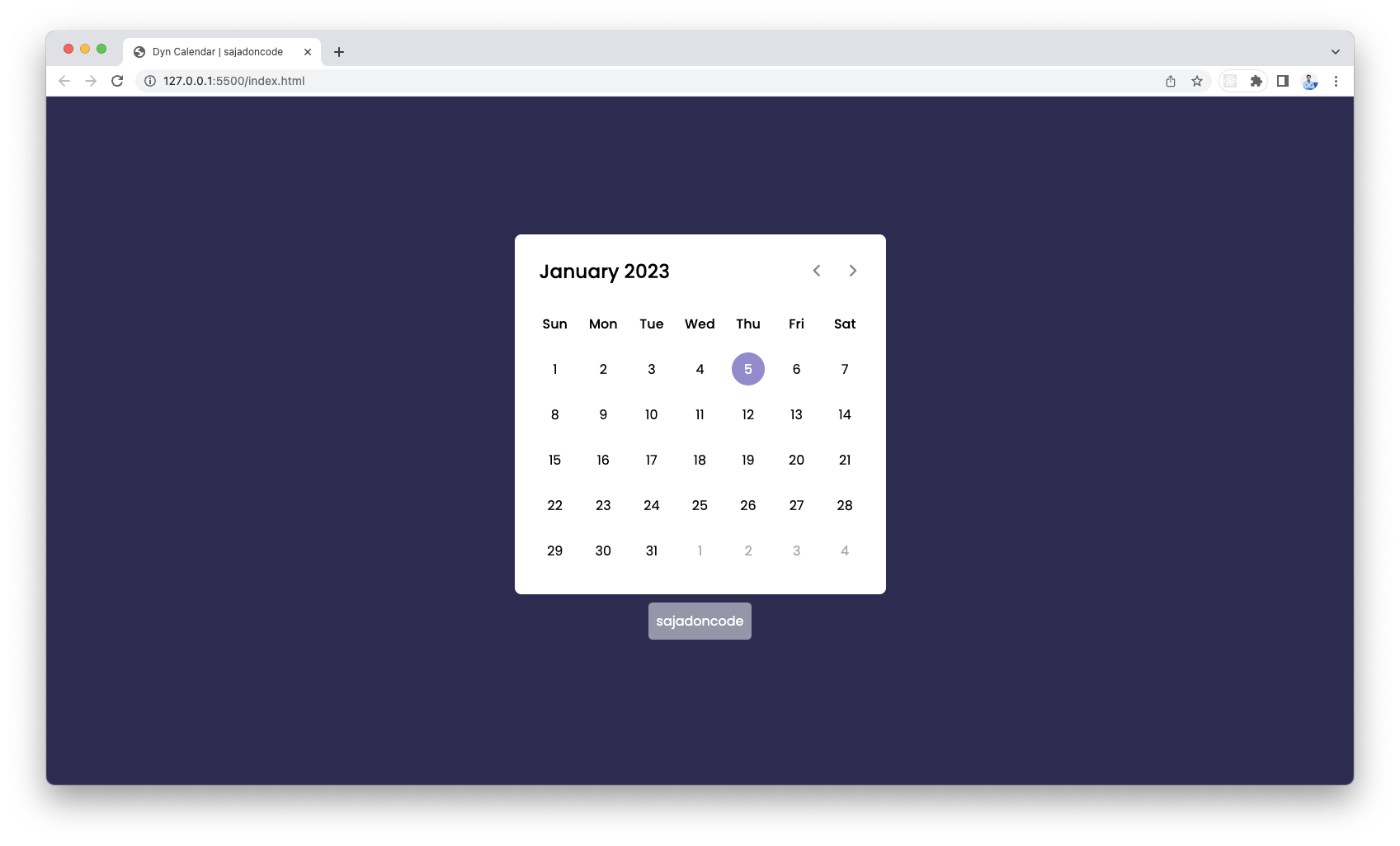GitHub - SayedSajadHosseini/calendar: JavaScript dynamic calendar